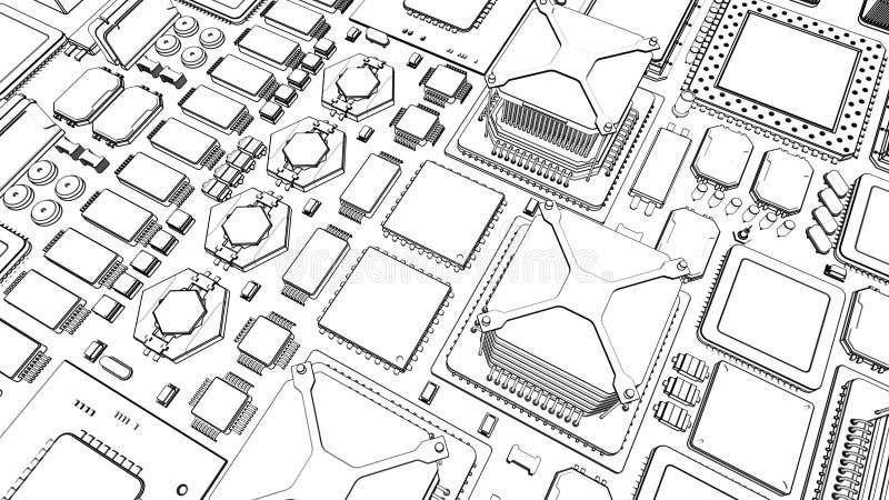 CPU Chips on the Motherboard Stock Illustration - Illustration of ...