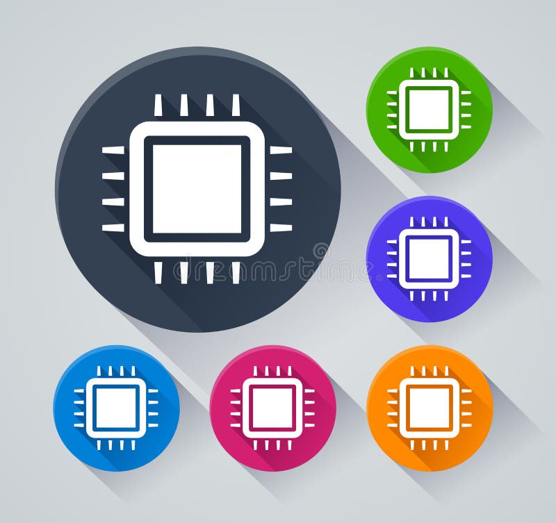 Cpu Circle Icons with Shadow Stock Vector - Illustration of orange ...