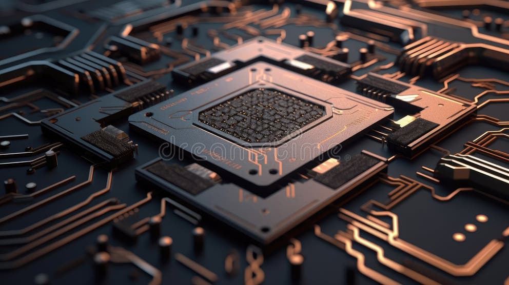 The CPU on the Circuit Board Stock Illustration - Illustration of board ...