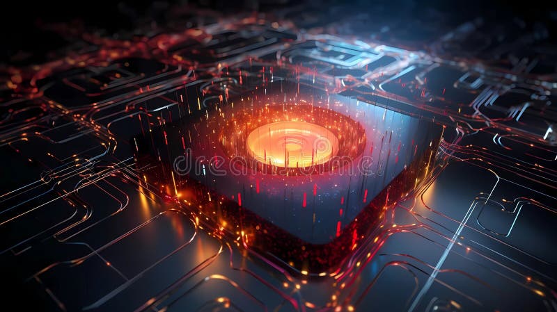 A Cpu with Circuit Board and Red Light on it, Generation AI ...