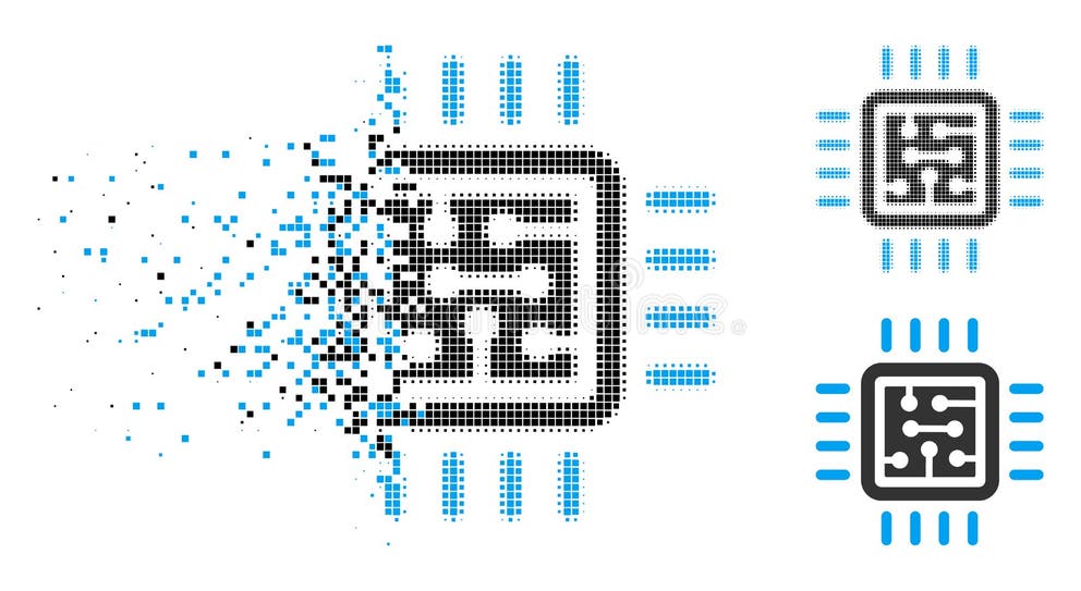 Broken Pixelated Halftone CPU Circuit Icon Stock Vector - Illustration ...