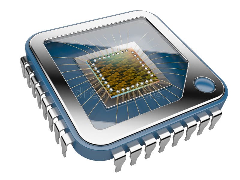 Illustration 3d Der CPU Chip-Zentraleinheitseinheit Mit Kontakten Stock ...