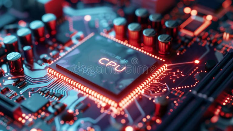 CPU on a Computer Motherboard. Printed Circuit Board with Elements Close-up Stock Illustration ...