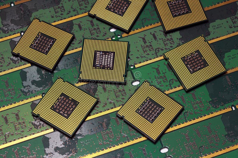 CPU Computer Processor Over RAM Memory Modules. Background Stock Photo ...