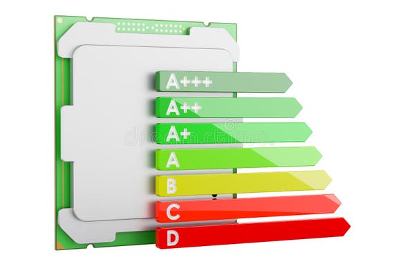 CPU Computer Processor Unit with Energy Efficiency Chart, 3D Rendering ...