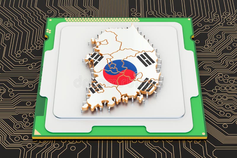 CPU Computer Processor Unit with Flag of South Korea, 3D Rendering ... CPU Computer Processor Unit with Flag of South Korea, 3D Rendering ...
