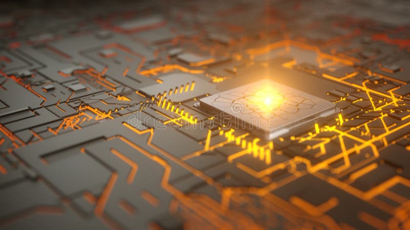 Cpu Concept with Glowing Abstract Lines and Light Beam on Processor. 3D ...