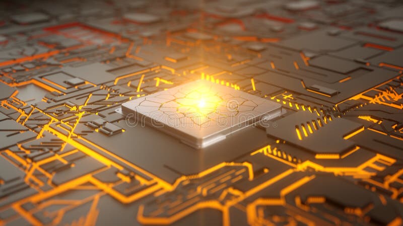 Cpu Concept with Glowing Abstract Lines and Light Beam on Processor. 3D ...