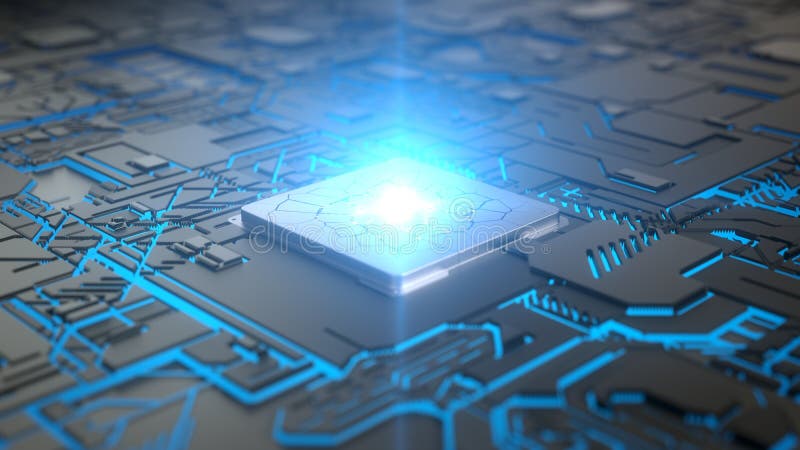 Cpu Concept with Glowing Abstract Lines and Light Beam on Processor. 3D ...