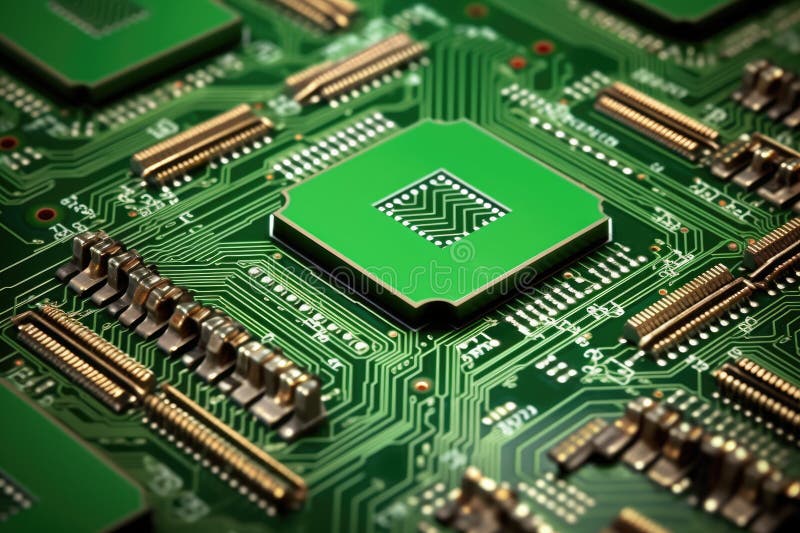 Cpu Connectors on a Bright Green Printed Circuit Board Stock ...