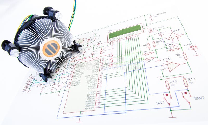CPU Cooler with Electronic Diagram Stock Photo - Image of electric ...