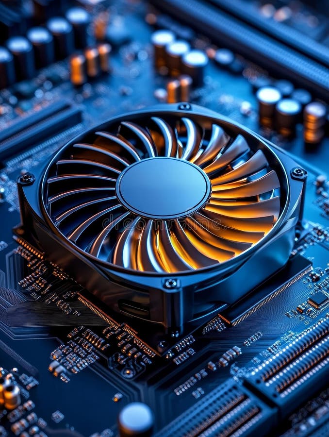 CPU Cooler Fan on Motherboard Closeup Highresolution Image of a ...