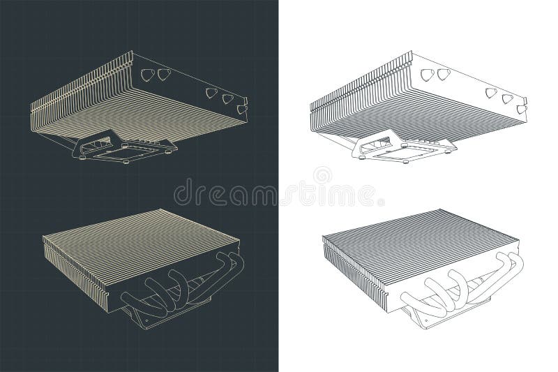 CPU Cooler Heatsink Isometric Blueprint Stock Vector - Illustration of ...