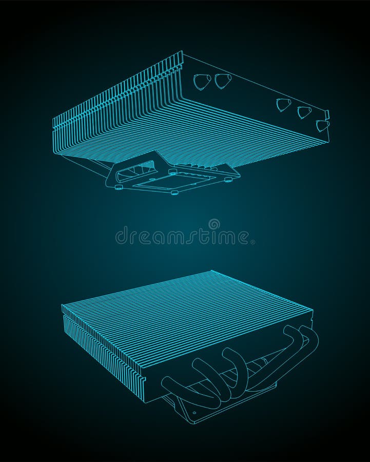 CPU Cooler Heatsink Isometric Blueprint Stock Vector - Illustration of ...