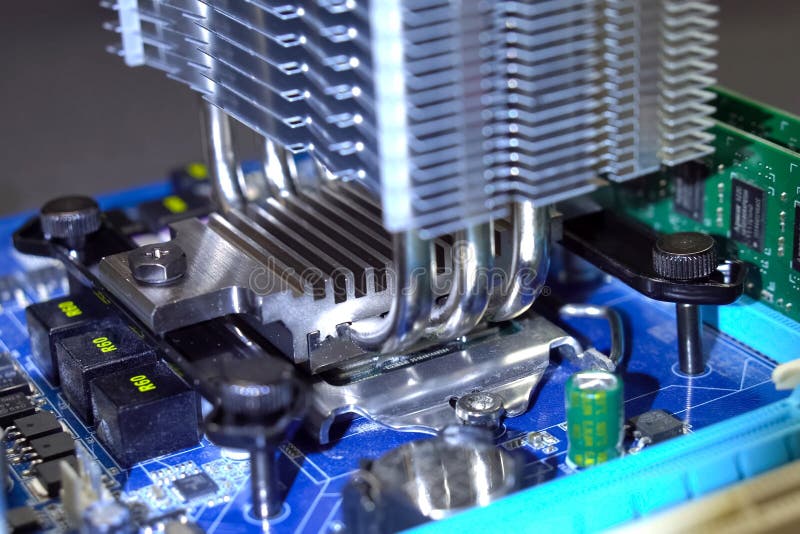 CPU Cooling System. Cooler with Radiator on the Motherboard Stock Image ...