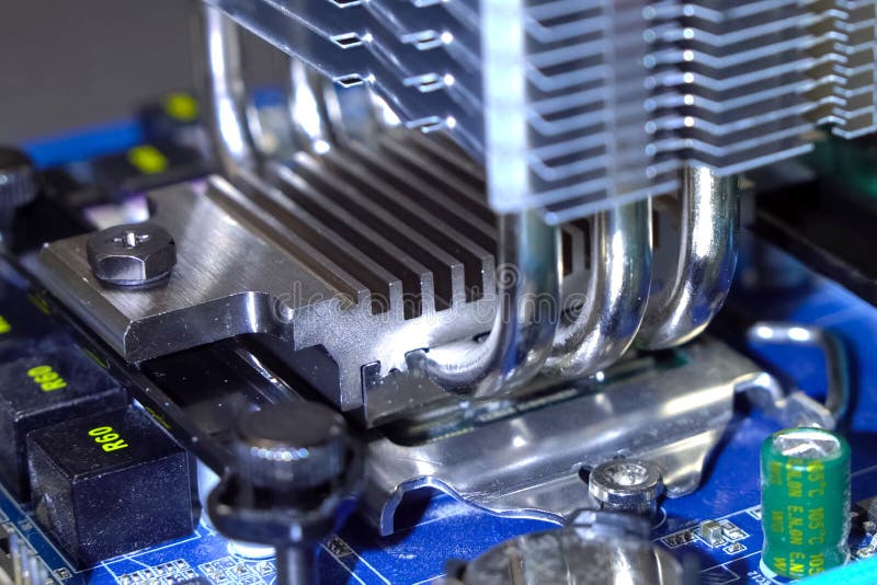 CPU Cooling System. Cooler with Radiator on the Motherboard Stock Photo ...
