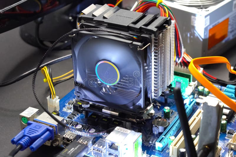 CPU Cooling System. Cooler with Radiator on the Motherboard Stock Image ...