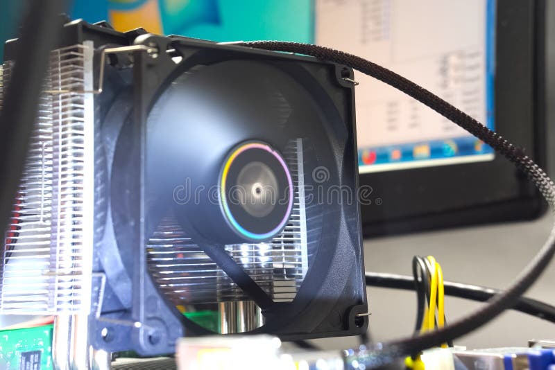 CPU Cooling System. Cooler with Radiator on the Motherboard Stock Image ...