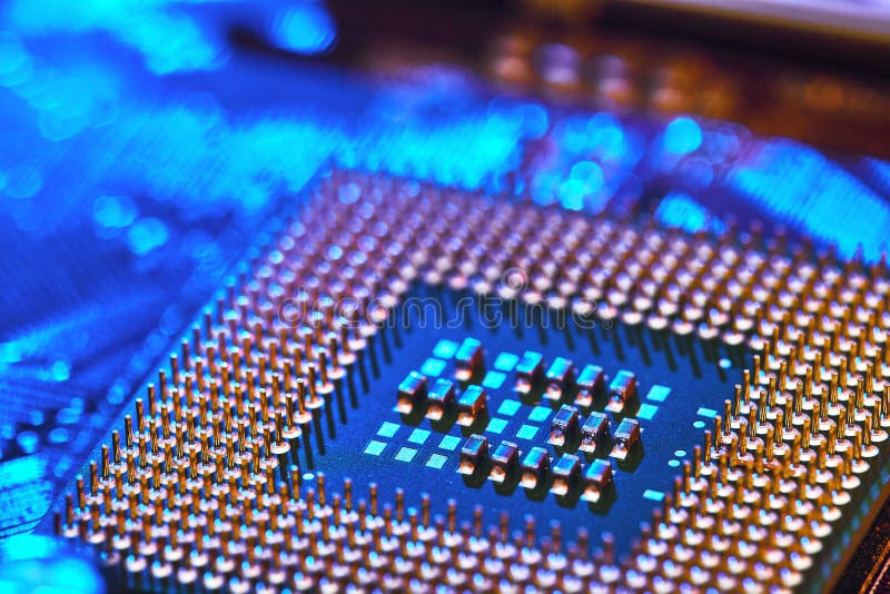 CPU Desktop with the Contacts Facing Up Lying on the Motherboard of the ...