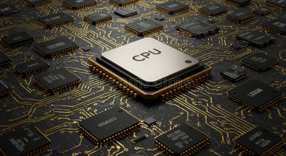 CPU Diagram Interwoven with Circuits and Chips Central Processing Unit Microchip Technology ...