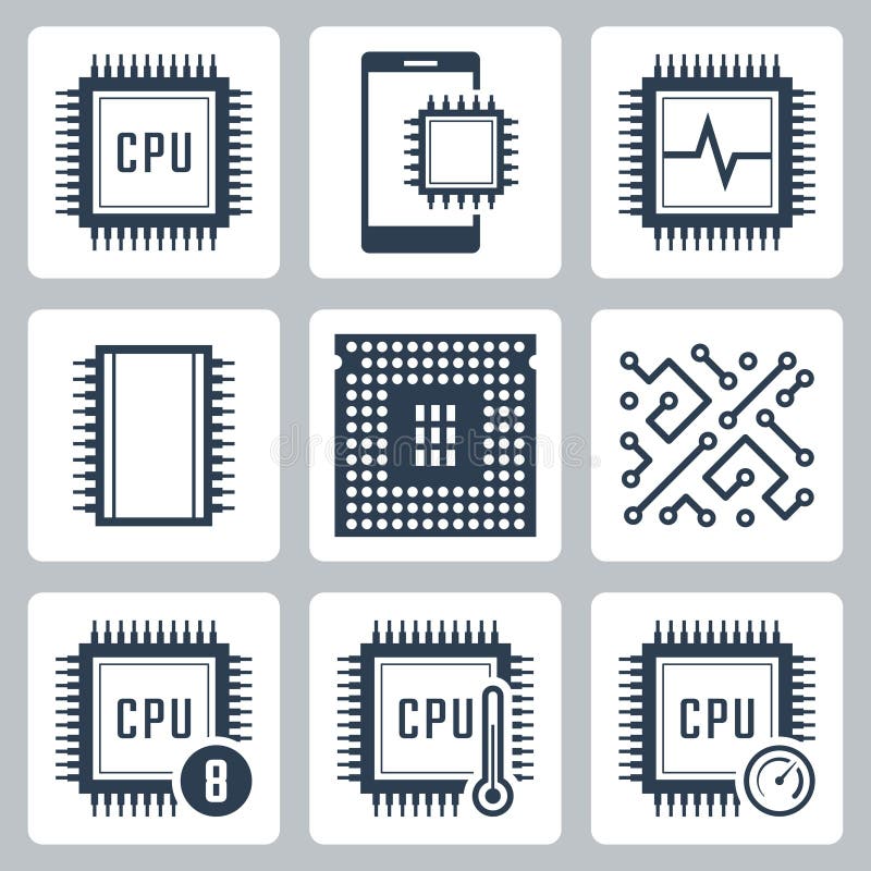 CPU and Electronic Chip Icons Stock Vector - Illustration of microchip ...