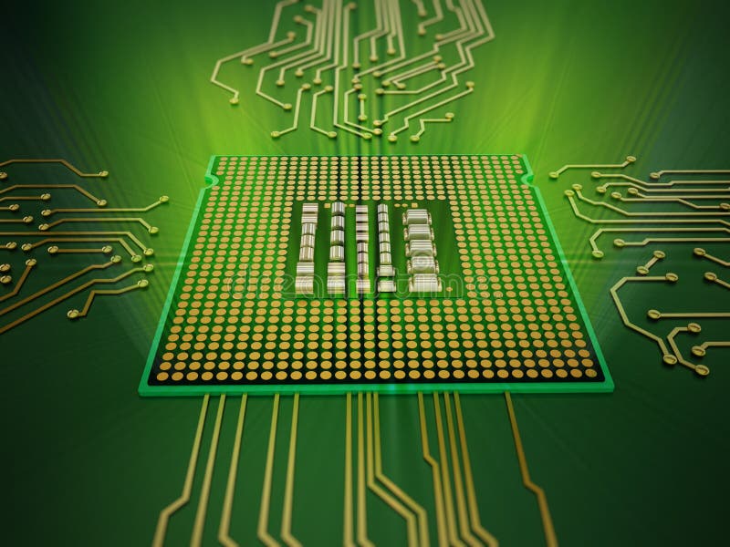 CPU emits green light rays stock illustration. Illustration of ...