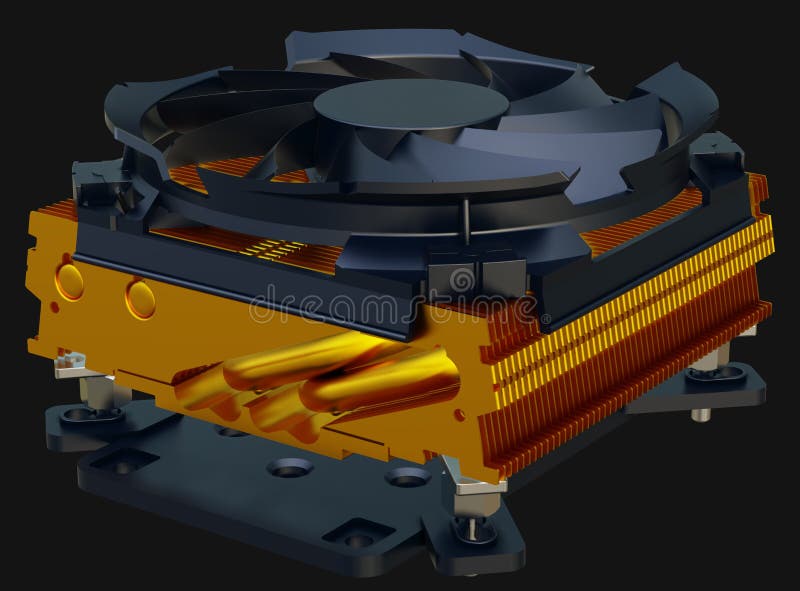 CPU Fan with Copper Radiator. 3D Rendering Stock Illustration ...