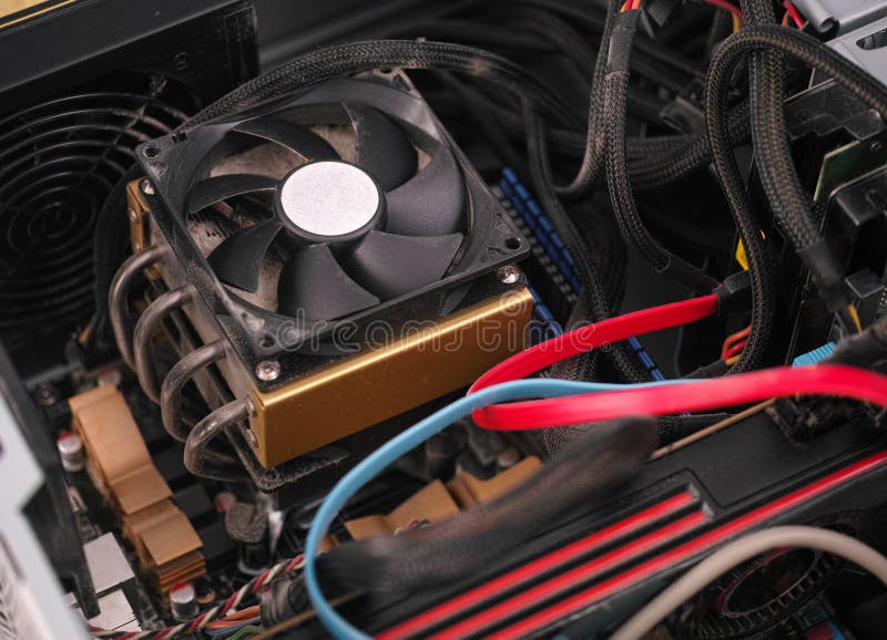 CPU Fan with Dust Inside of a PC Computer Case with Poor Cable ...