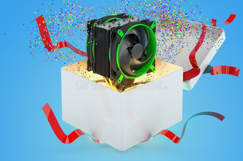 CPU Fan Inside Gift Box, Gift Concept. 3D Rendering Stock Illustration ...
