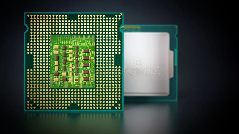 Cpu Frente E Verso Isolado Em 3d De Fundo Preto Ilustração Stock ...