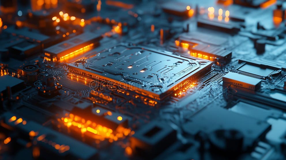 Cpu is Glowing on Motherboard, Processing Digital Information with ...