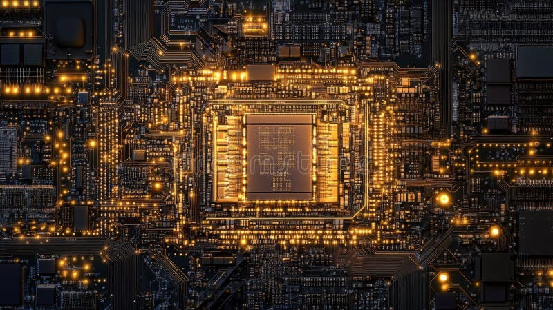 Cpu is Glowing and Processing Data on Motherboard with Lights Stock ...