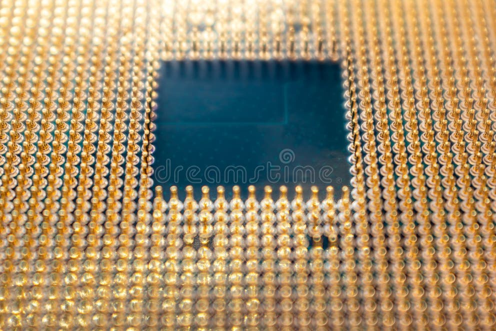 CPU Golden Pins Contacts, Processor Unit Close-up Stock Photo - Image ...