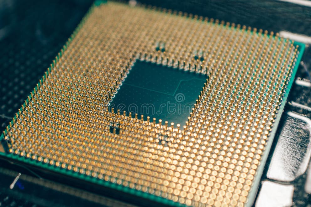 CPU Golden Pins Contacts, Processor Unit Close-up Stock Photo - Image ...