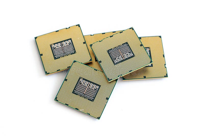 Cpu Golden Side Main Chip for Computer Operation Close-up Stock Image ...