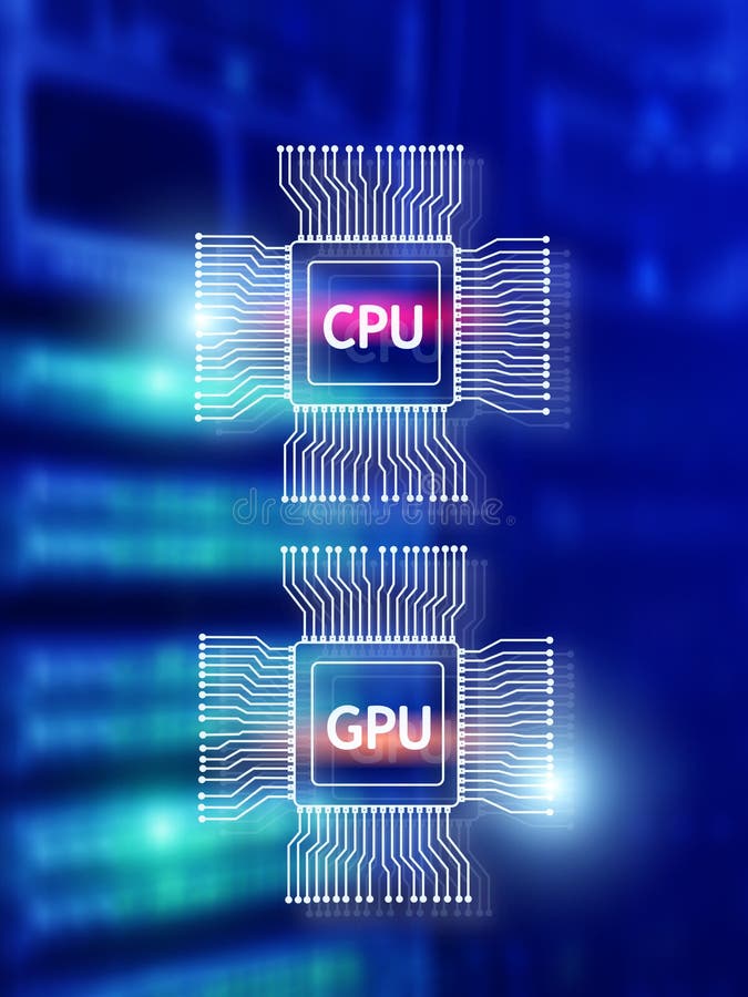 CPU and GPU Processor Chip Over Digital Datacenter Background Stock ...