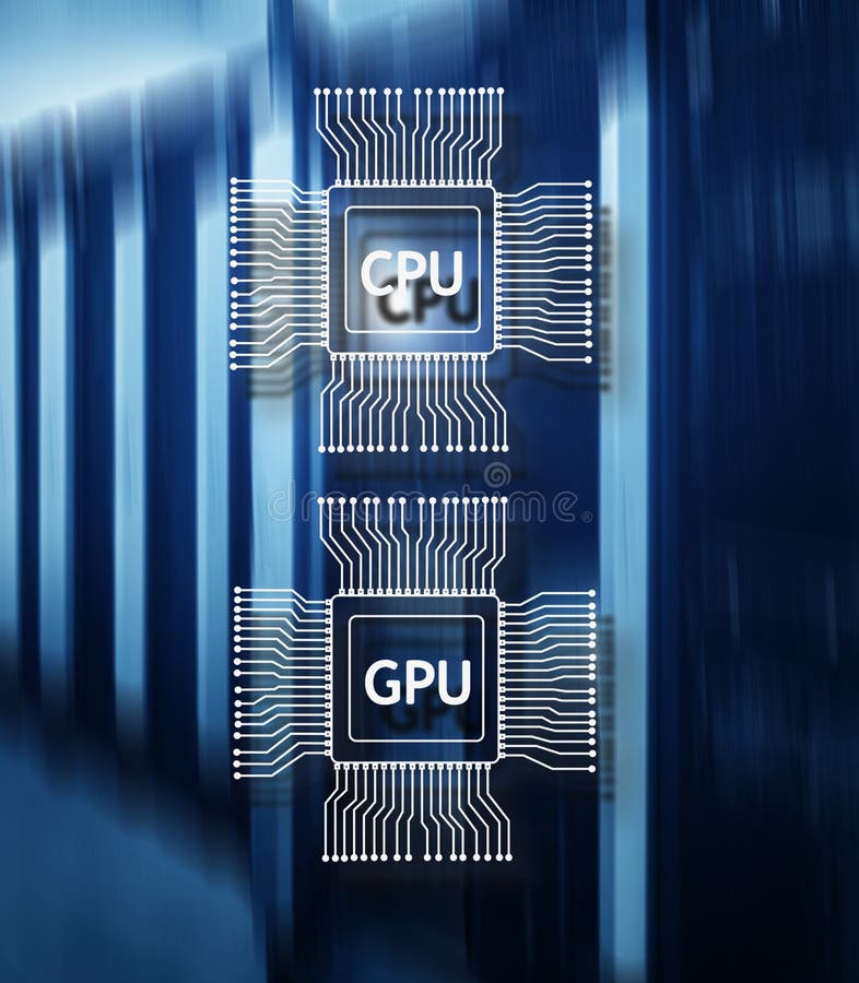 CPU and GPU Technology Concept. Datacenter Blurred Background. Stock ...
