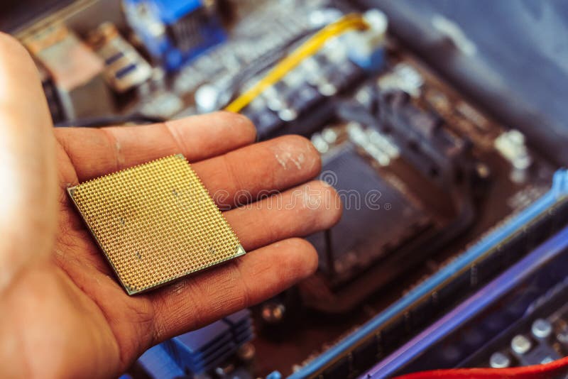 The CPU in the hand stock image. Image of microchip - 110453195
