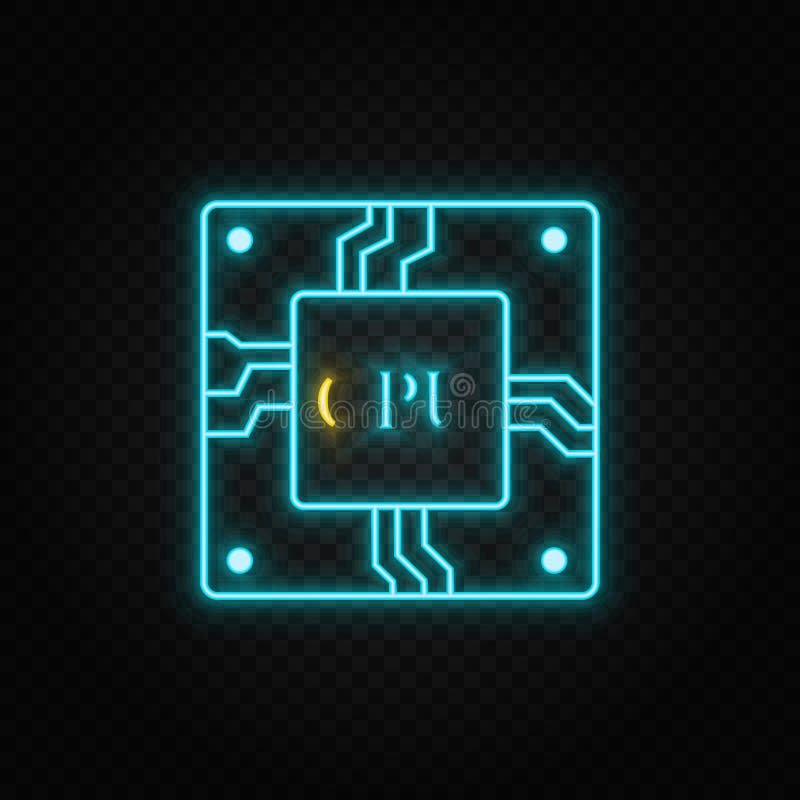 Cpu, Hardware. Blue and Yellow Neon Vector Icon Stock Illustration ...