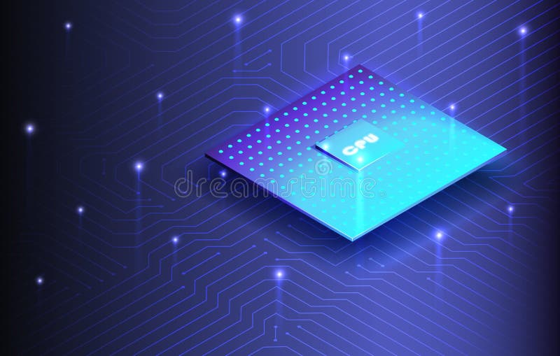 CPU isometric banner stock vector. Illustration of circuit - 232108379
