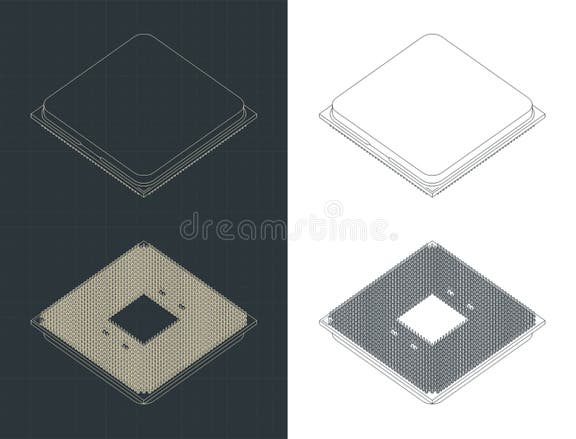 CPU isometric blueprints stock vector. Illustration of vector - 251321997