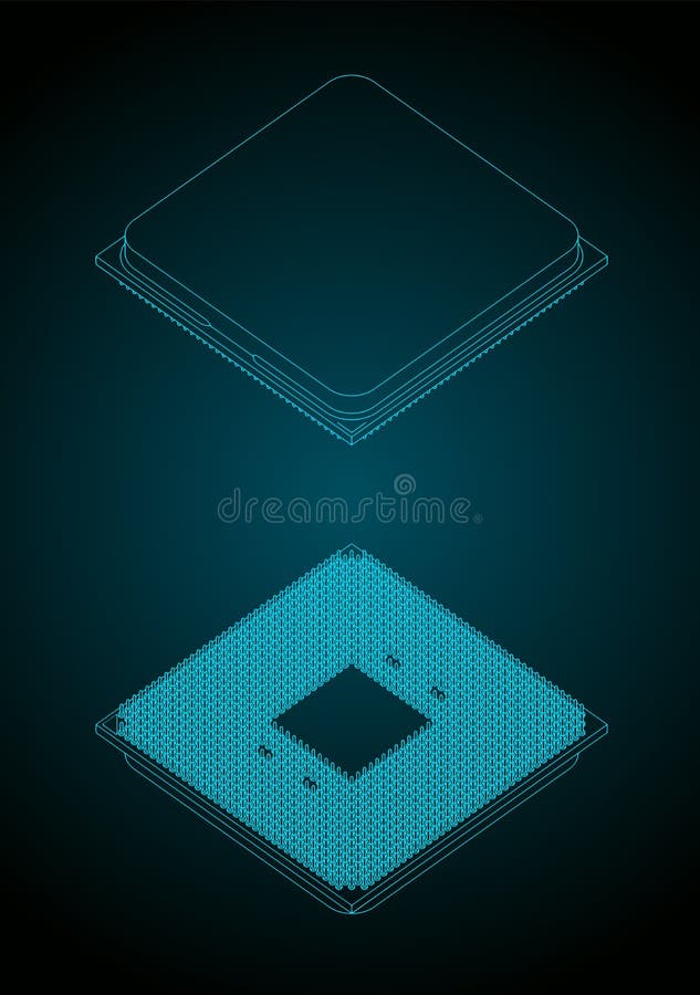 Cpu-isometriska modeller vektor illustrationer. Illustration av skissa ...