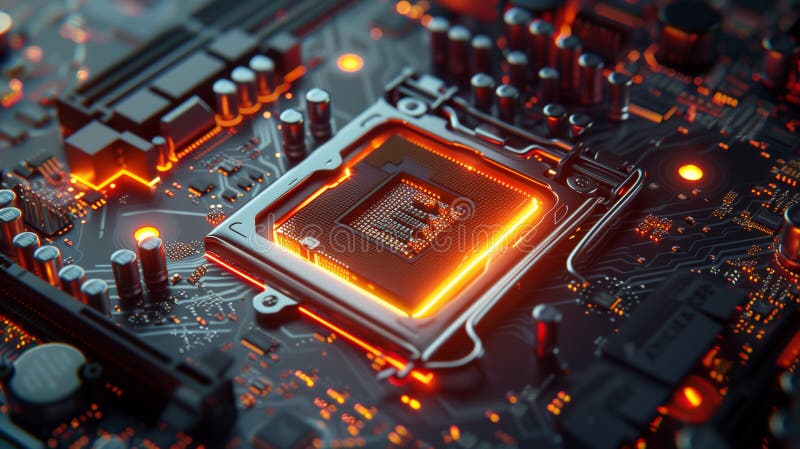 CPU on Mainboard Computer Technology Stock Illustration - Illustration ...