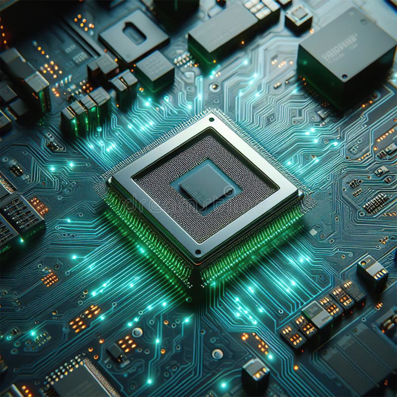 CPU Microchip for AI and Data Network. Close-up View of Modern Chip Cpu Card Stock Illustration ...
