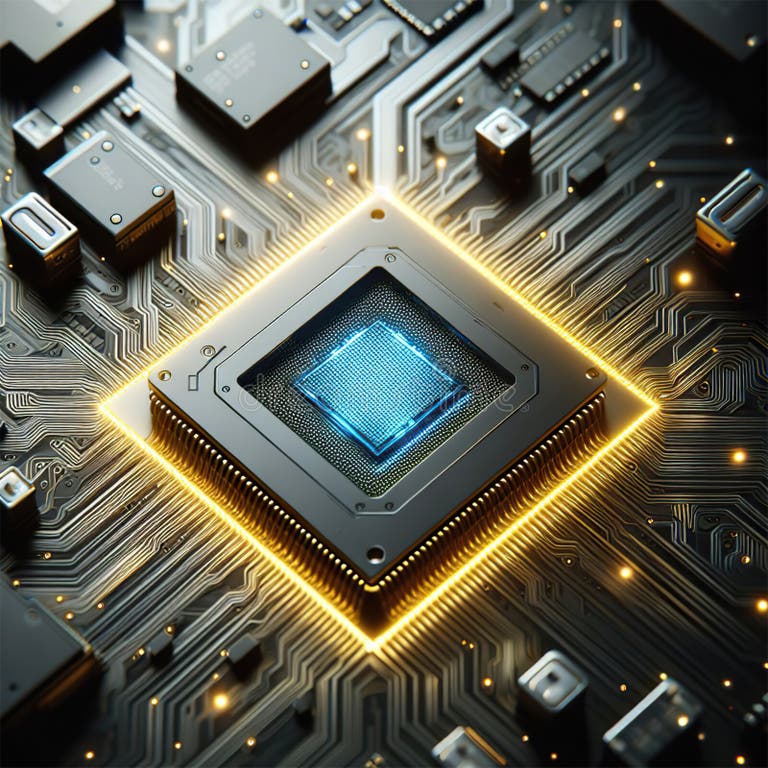CPU Microchip for AI and Data Network. Close-up View of Modern Chip Cpu Card Stock Illustration ...