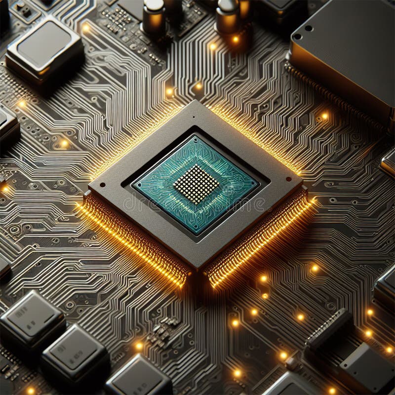 Cpu Microchip Para Ai Y Red De Datos. Vista De Cierre De La Tarjeta Cpu ...
