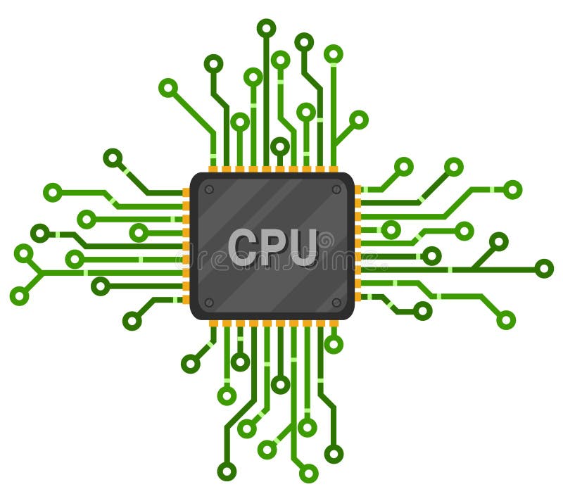 CPU with Microchip Tracks on a White Background. Central Computer ...