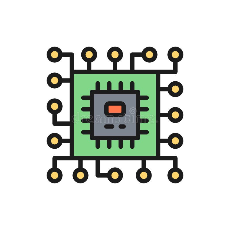 Vector CPU Microprocessor, Computer Chip Flat Color Line Icon. Stock ... Vector CPU Microprocessor, Computer Chip Flat Color Line Icon. Stock ...
