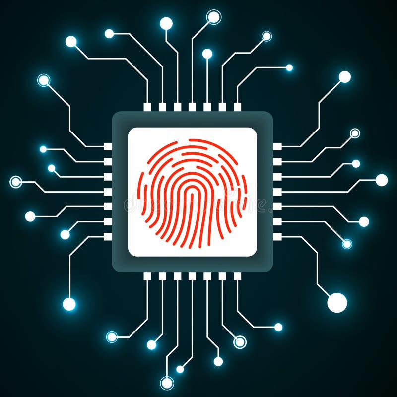 Cpu. Microprocessor with Fingerprint Inside. Microchip Stock Vector ...