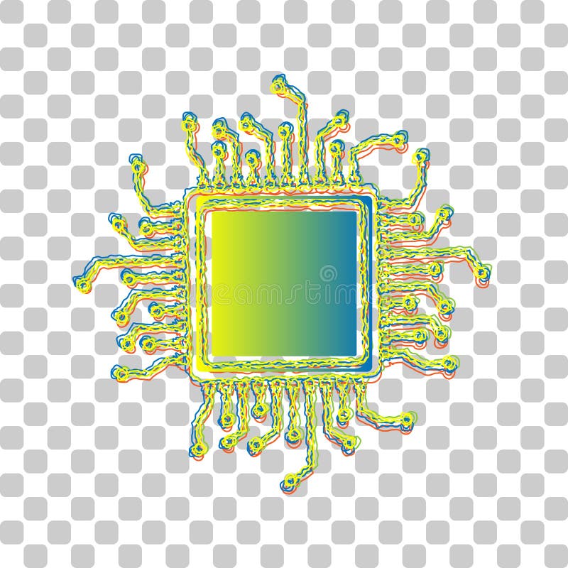 CPU Microprocessor Illustration. Blue To Green Gradient Icon with Four ...